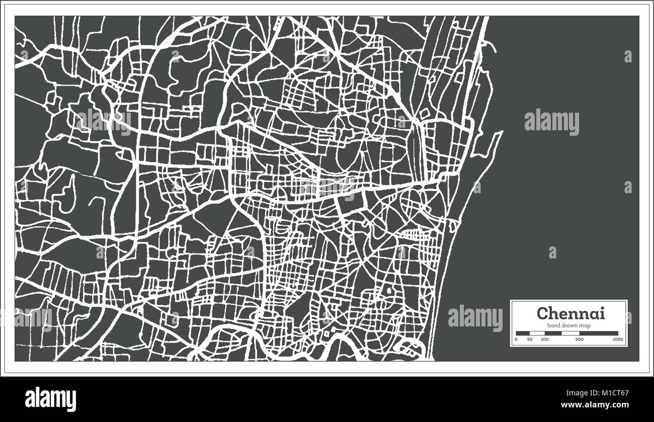 Chennai India City Map in Retro Style. Outline Map. Vector Illustration ...