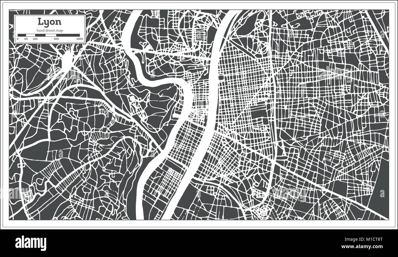Lyon France City Map in Retro Style. Outline Map. Vector Illustration ...