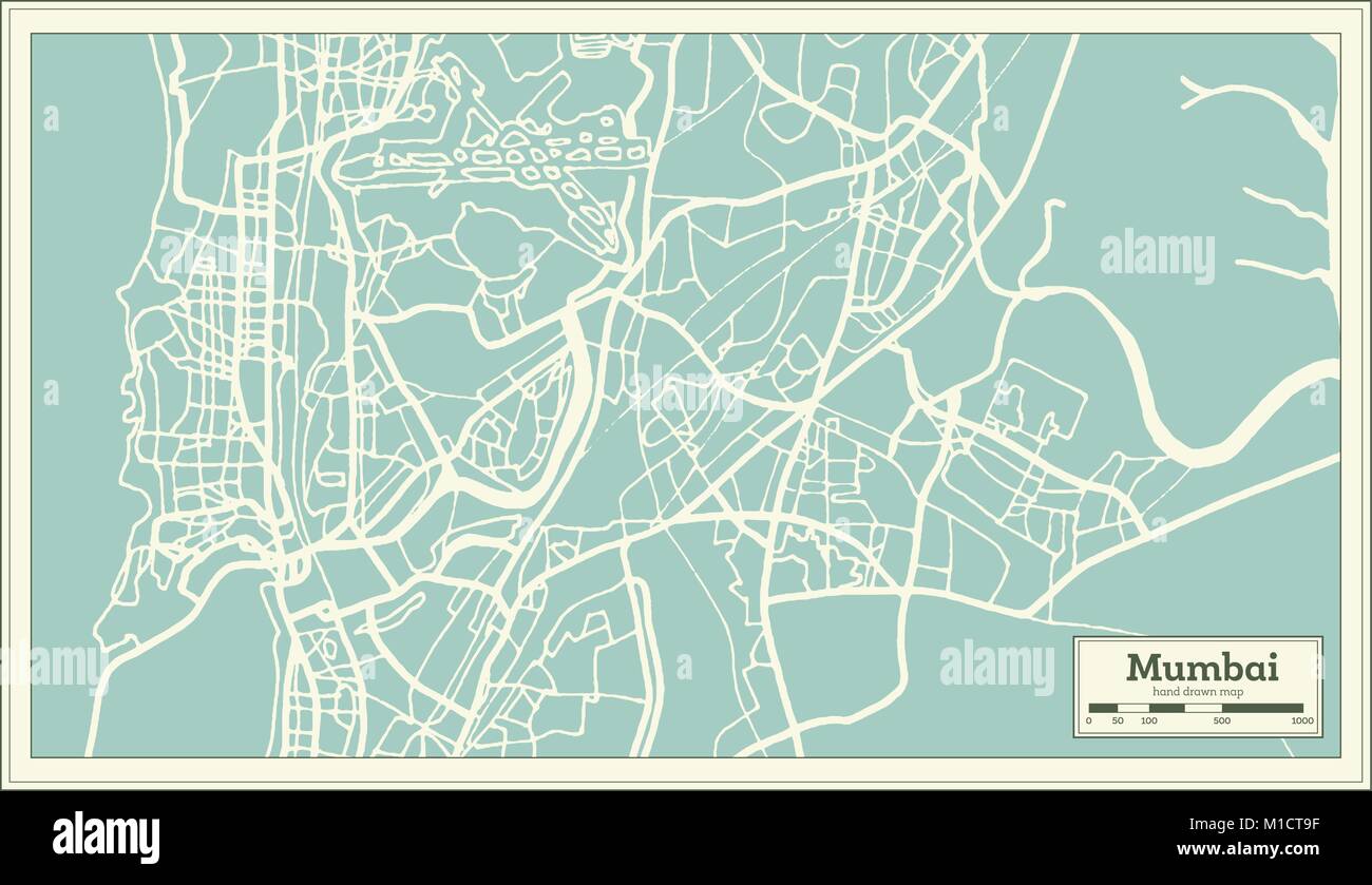 Mumbai India City Map in Retro Style. Outline Map. Vector Illustration ...