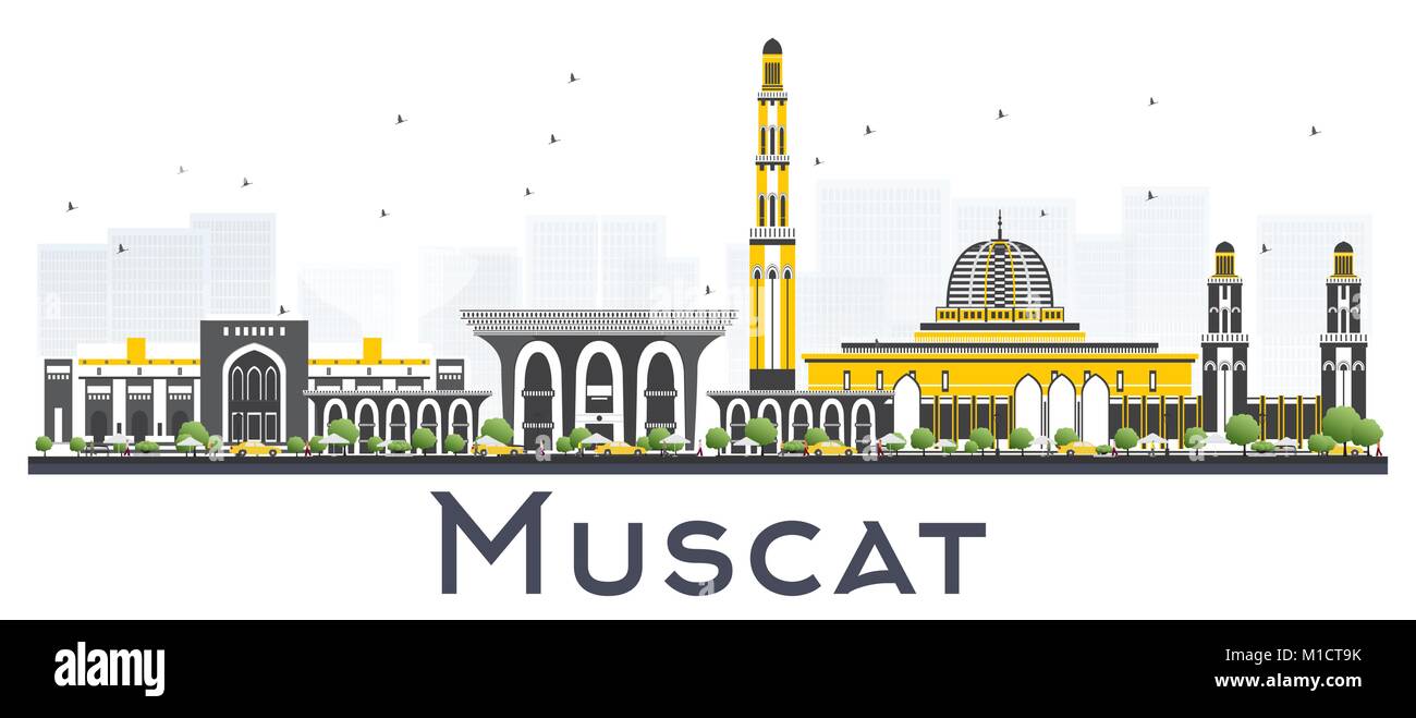 Muscat Oman City Skyline with Gray Buildings Isolated on White ...