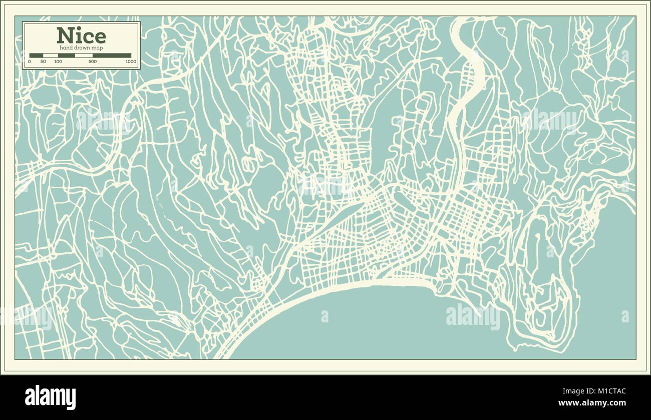 Nice France City Map in Retro Style. Outline Map. Vector Illustration ...