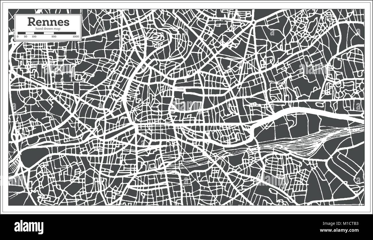 Rennes France City Map in Retro Style. Outline Map. Vector Illustration ...