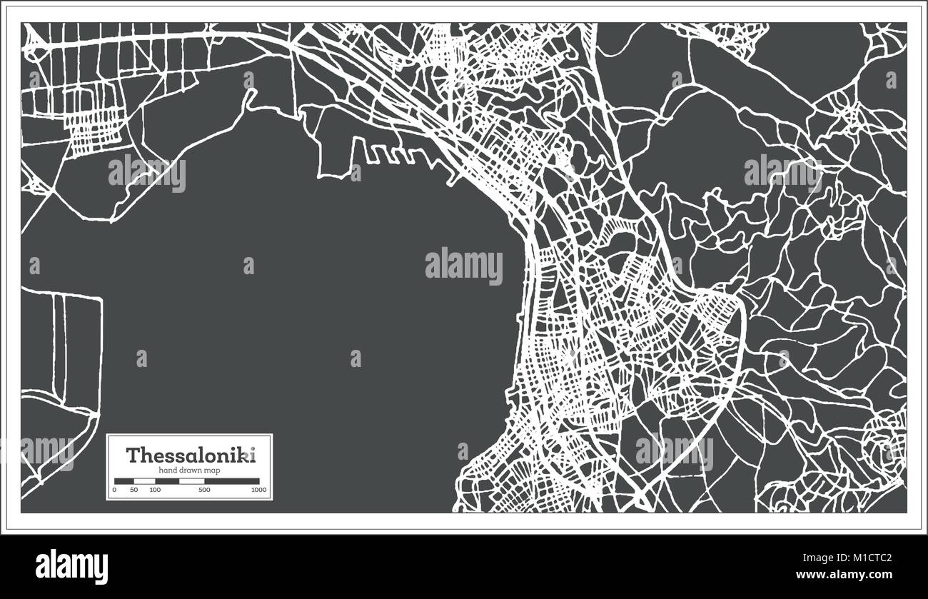 Thessaloniki Greece City Map in Retro Style. Outline Map. Vector ...