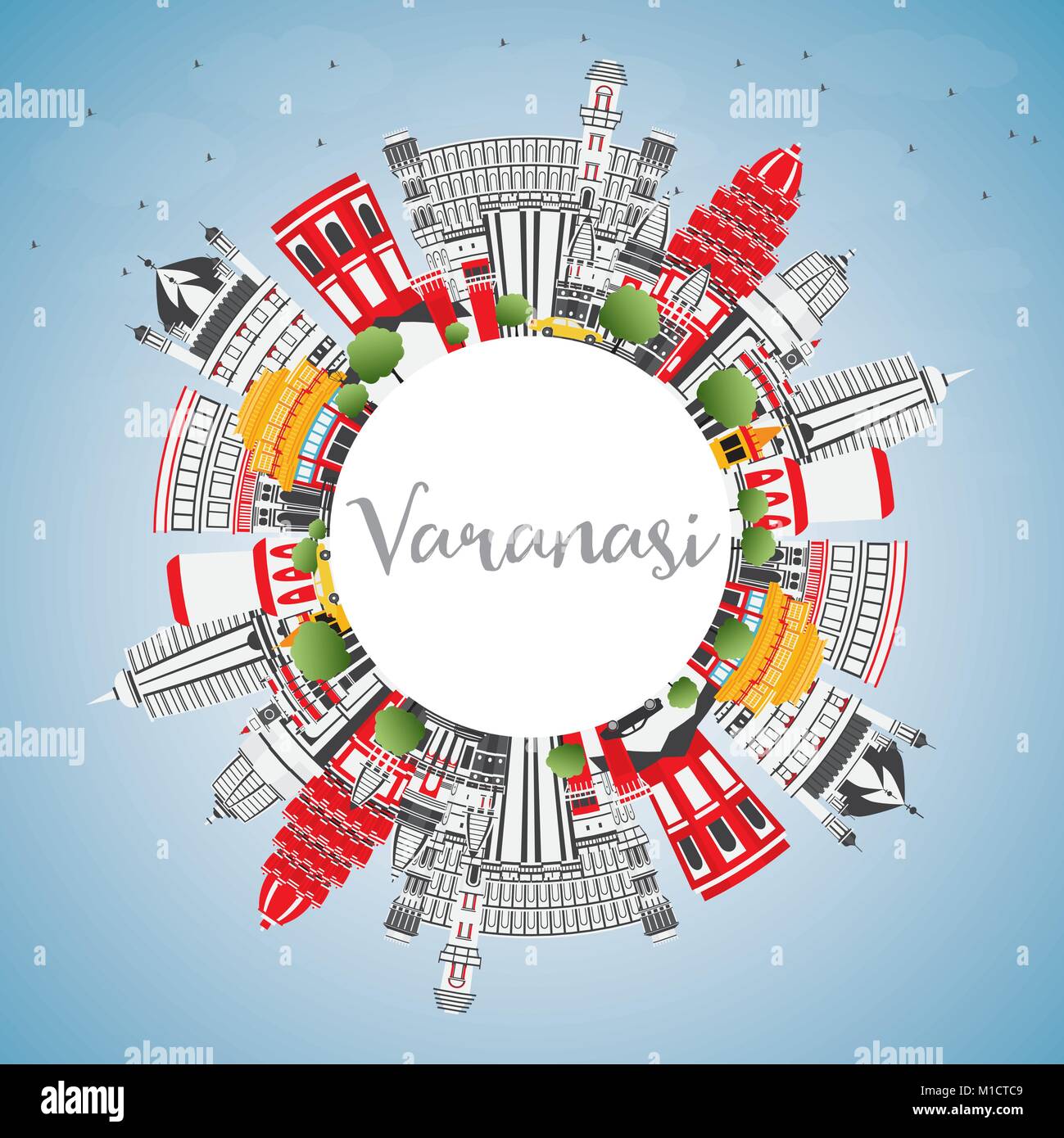 Varanasi India City Skyline with Color Buildings, Blue Sky and Copy ...