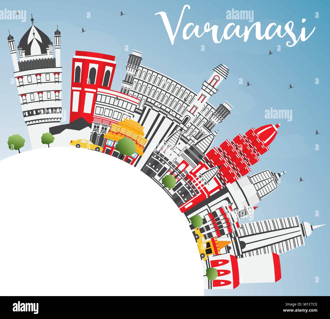 Varanasi India City Skyline with Color Buildings, Blue Sky and Copy ...