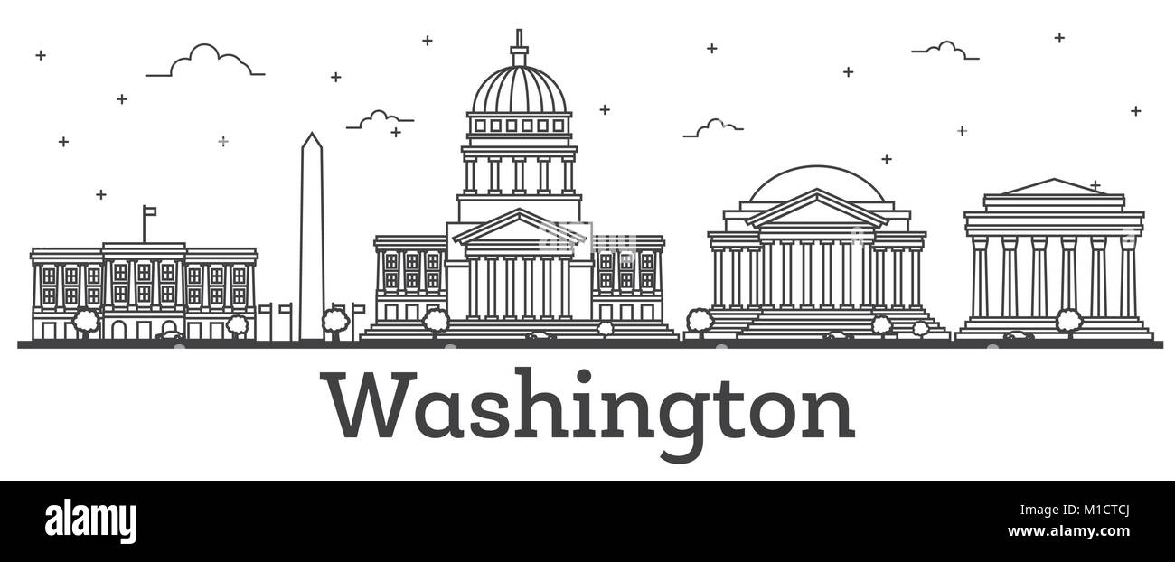 Outline Washington DC USA City Skyline with Modern Buildings Isolated ...