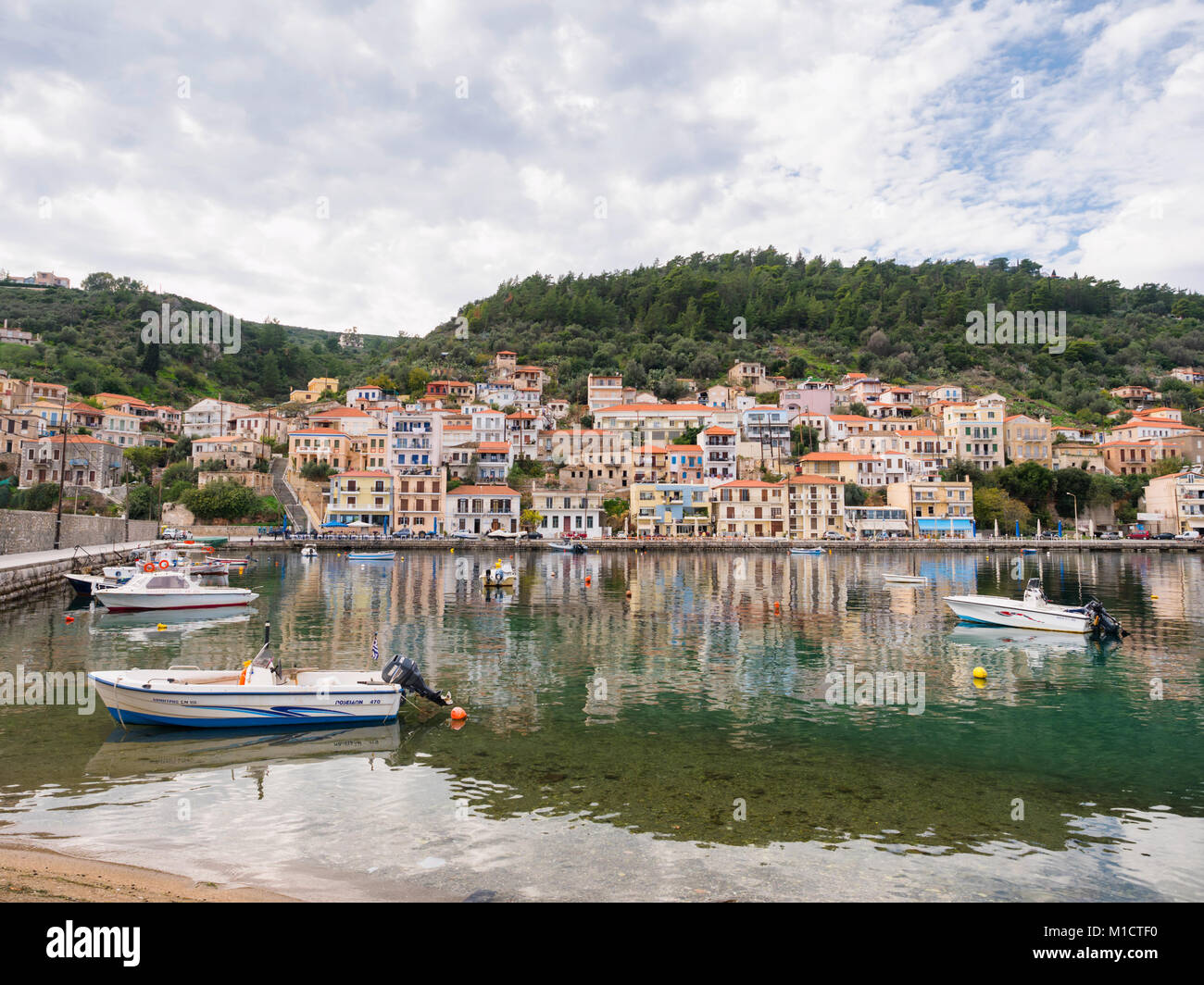 GITHEIO, GREECE - NOVEMBER 19,2016: The port of Githeio with beautiful ...