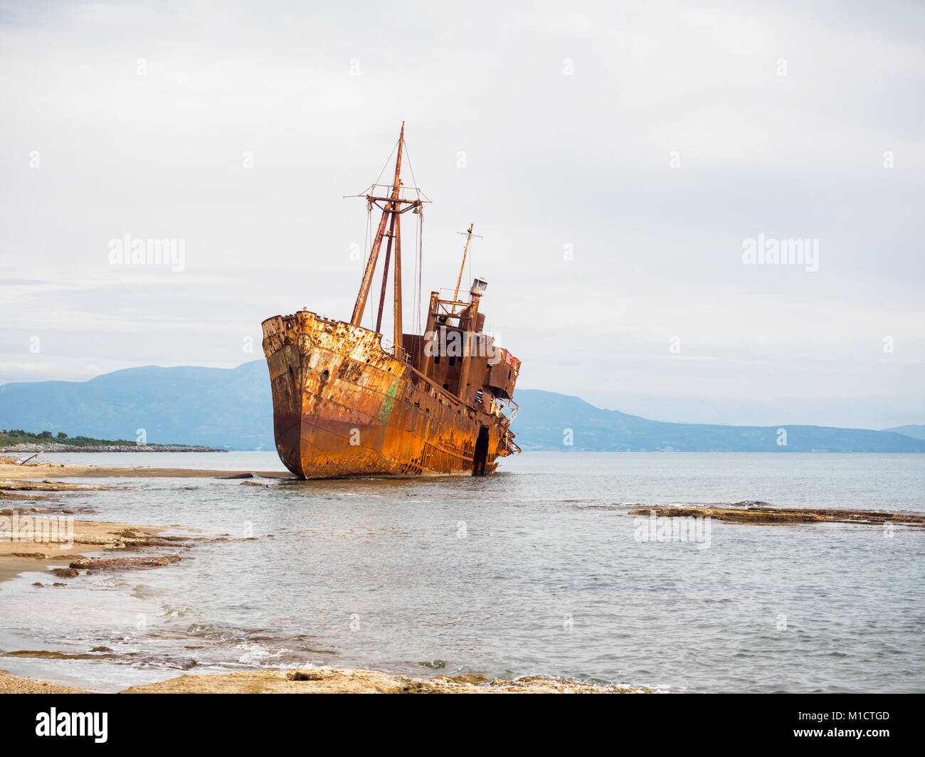 Old rusty shipwreck Agios Dimitrios on the beach in Githeio,Peloponnese ...