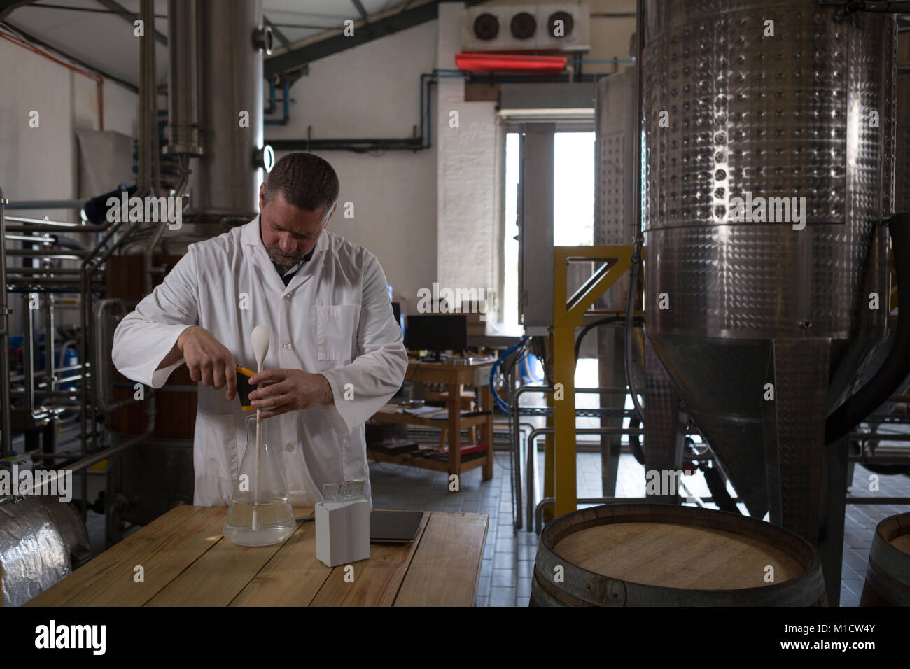 Male worker checking quality of gin Stock Photo - Alamy