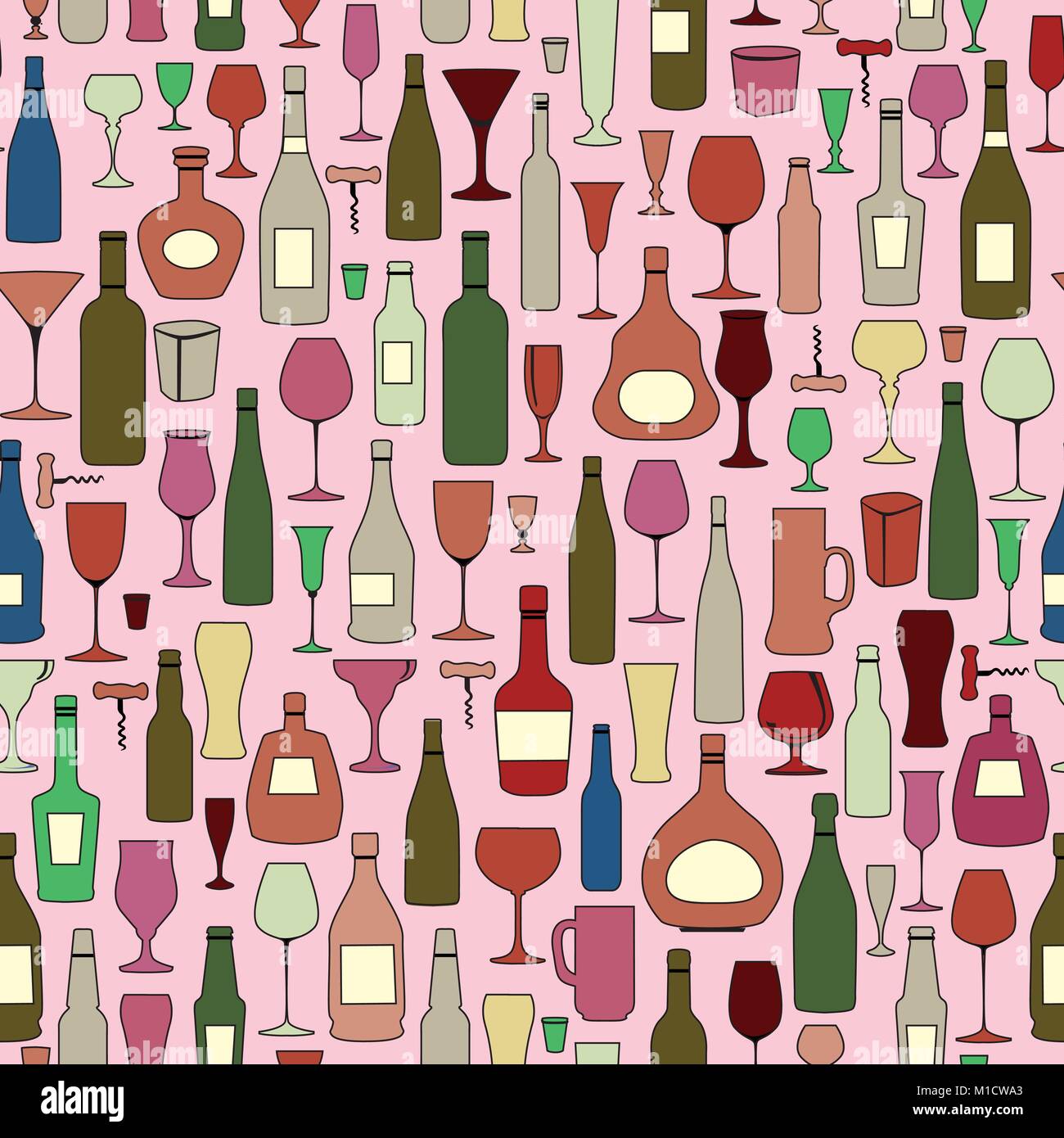 Wine bottle and wine glass seamless pattern. Drink wine bar tile ...