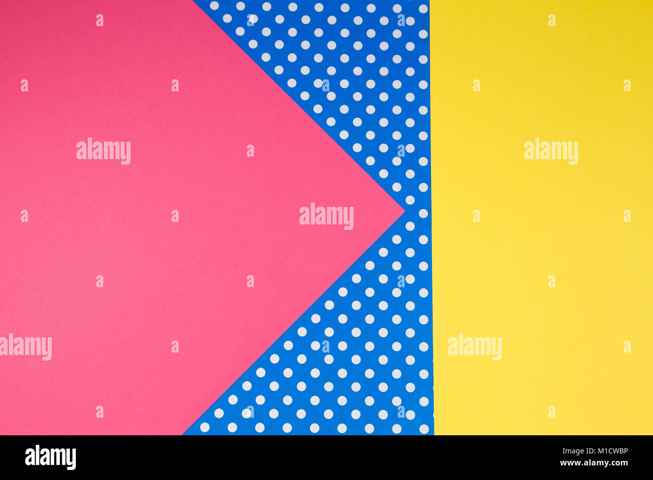 Abstract geometric yellow, pink and blue polka dot paper background ...