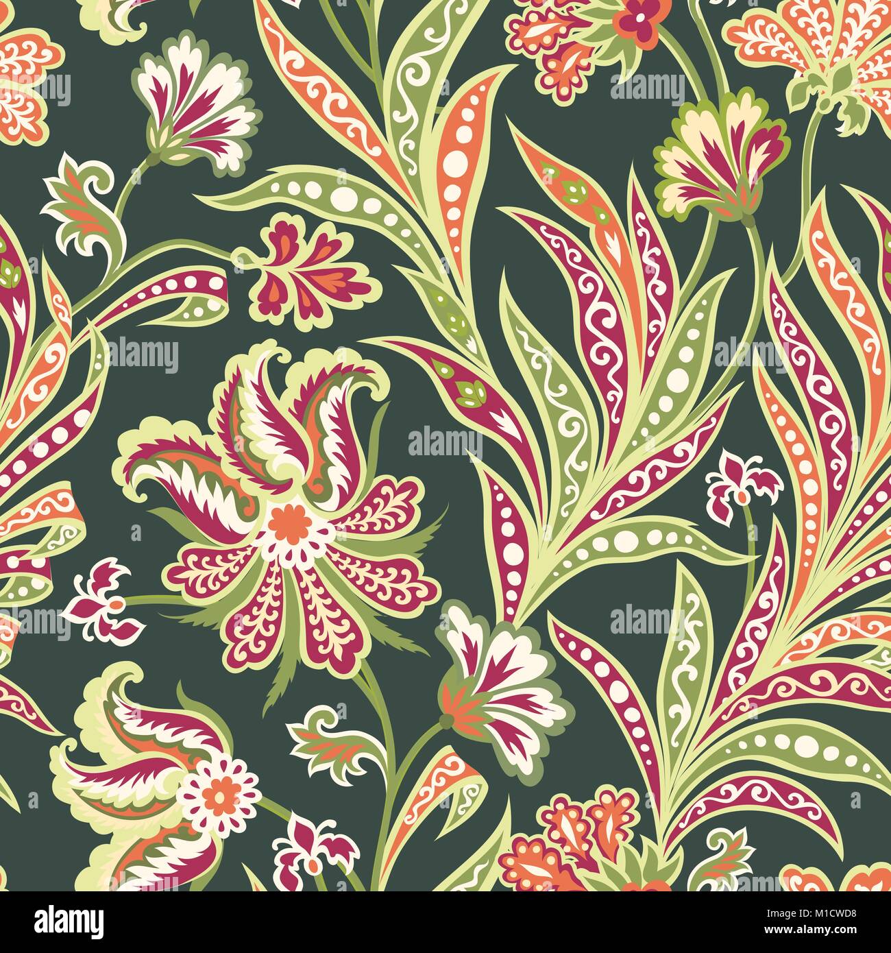 Floral seamless pattern with flowers and leaves Arabic style flourish ...
