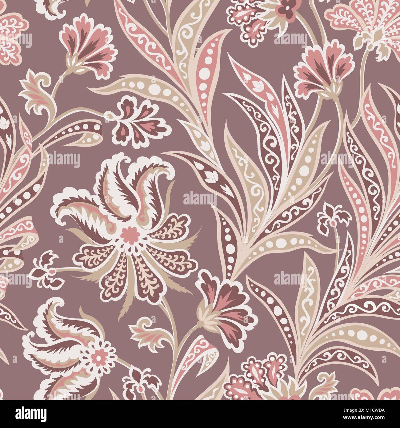 Floral seamless pattern with flowers and leaves Arabic style flourish ...