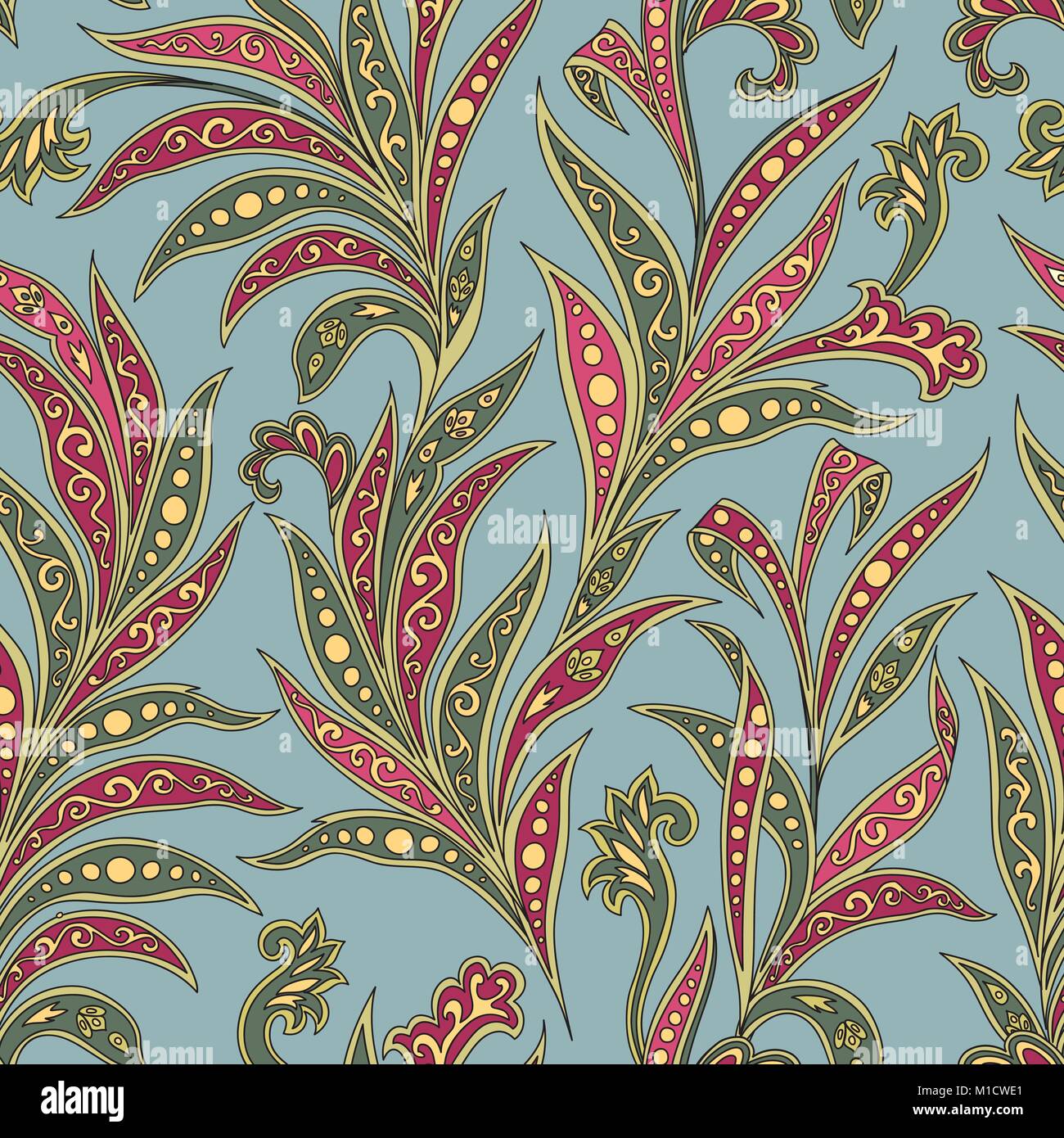Floral leaf oriental seamless pattern. Wonderland leaves motives of the ...