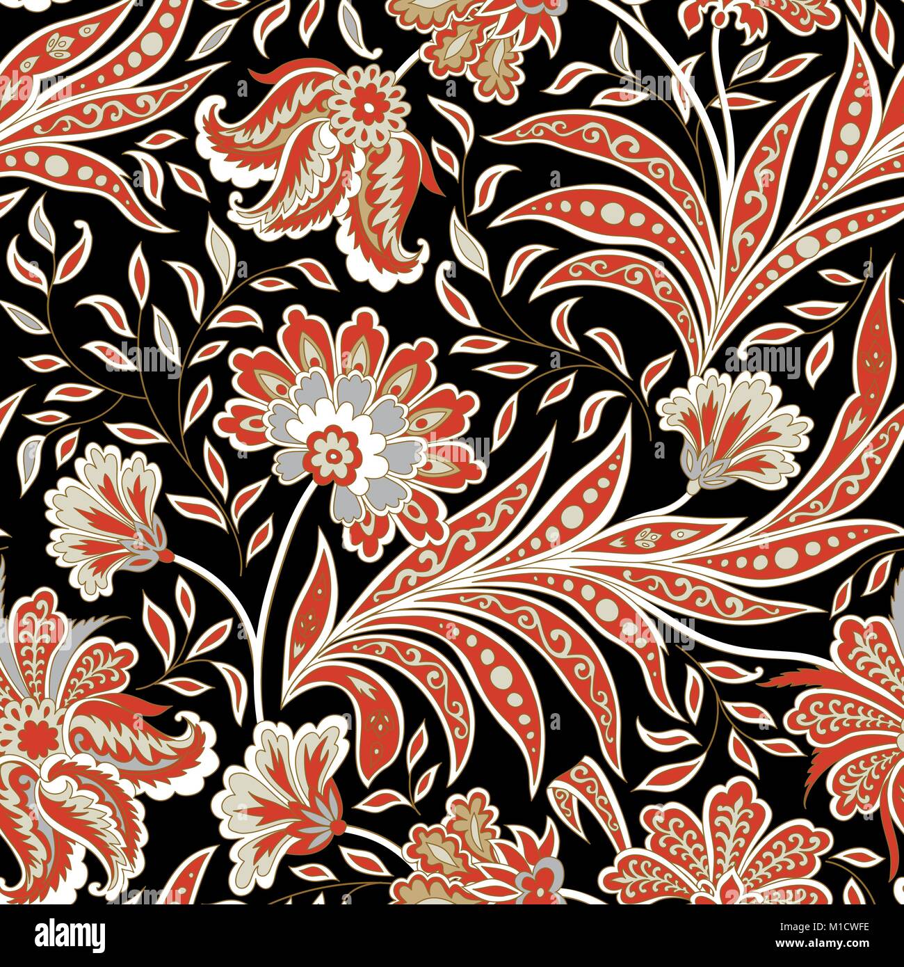 Floral seamless pattern with flowers and leaves Arabic style flourish ...