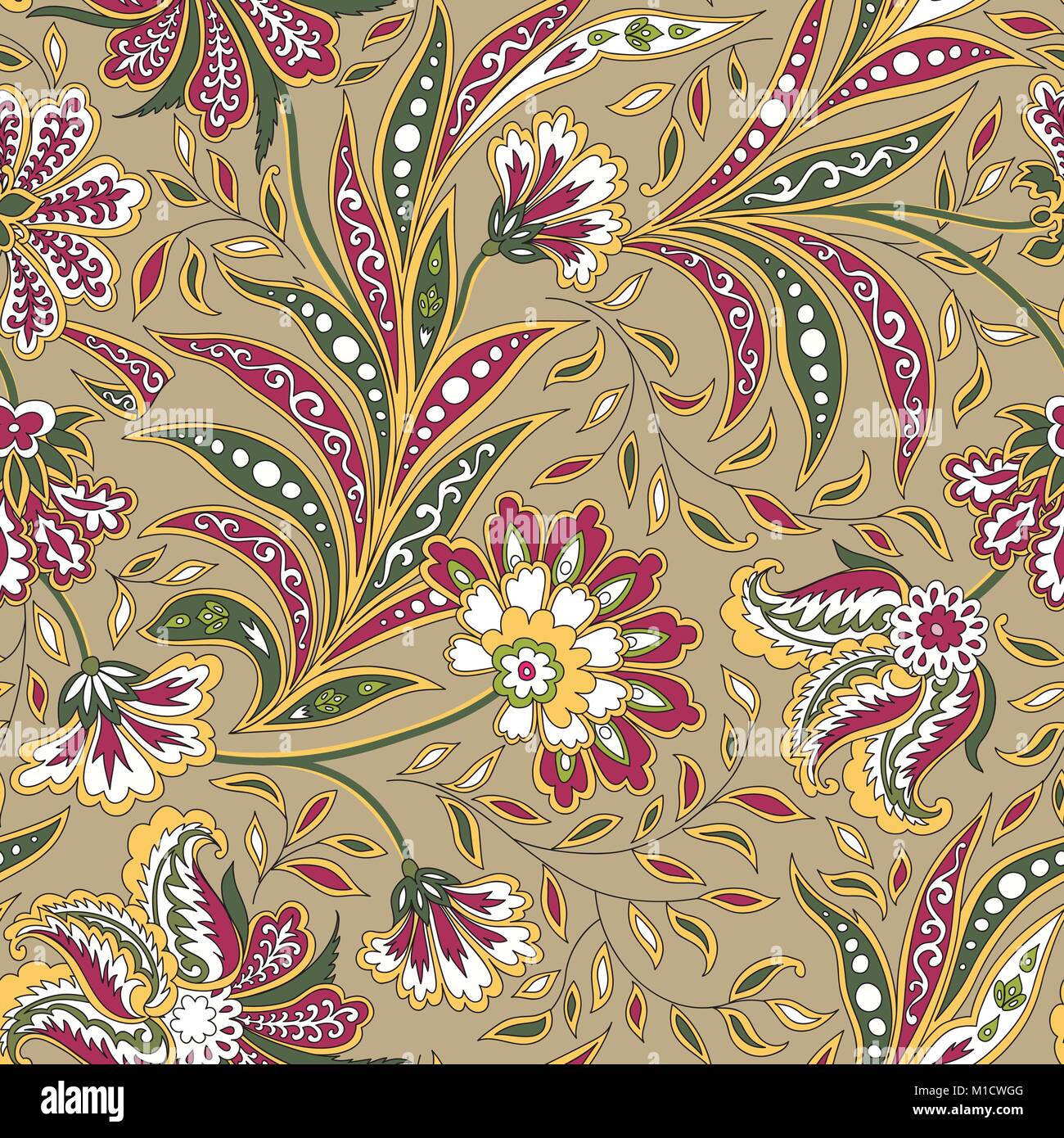 Floral seamless pattern with flowers and leaves Arabic style flourish ...