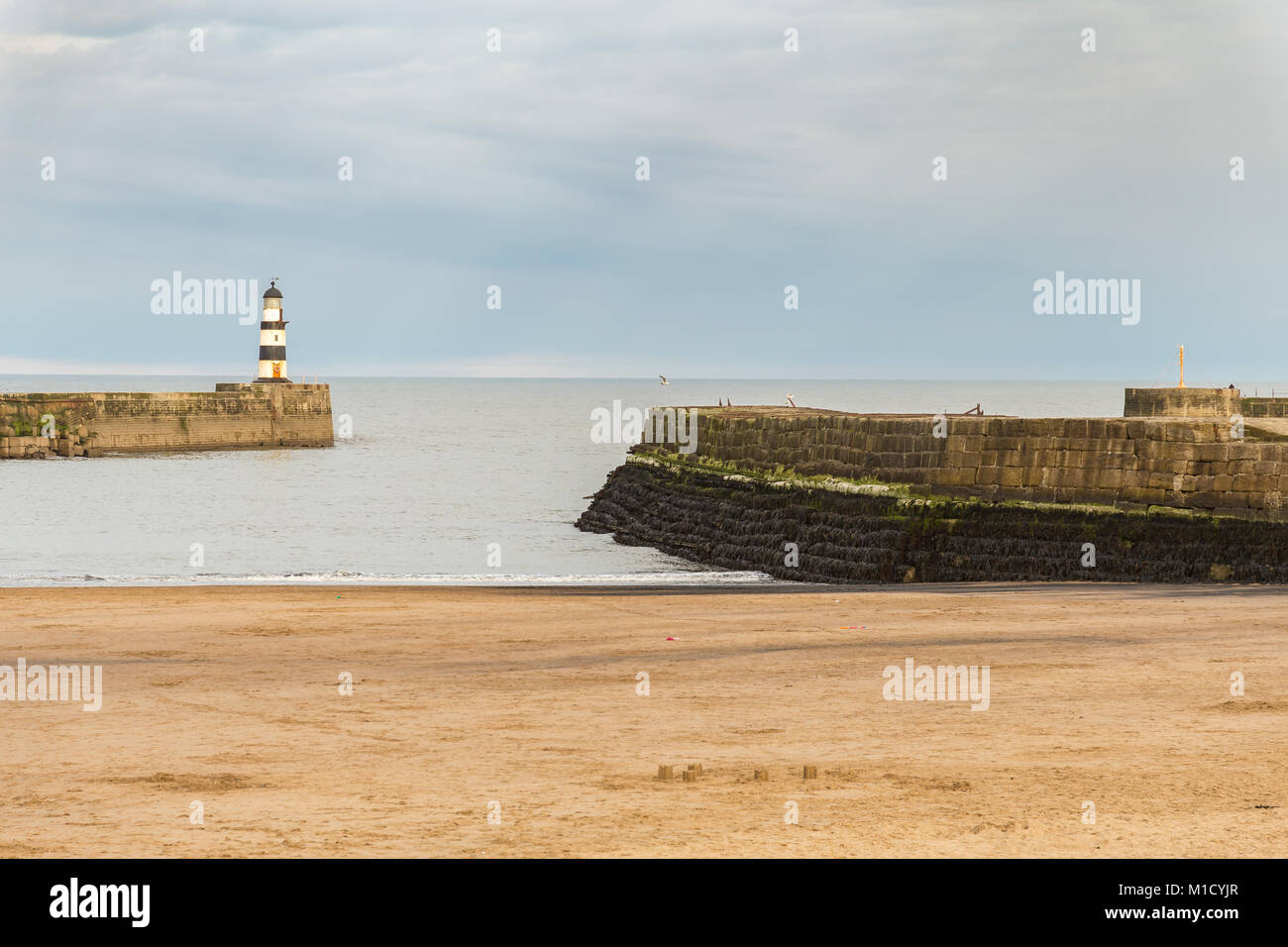 Beach and beacon in Seaham, County Durham, UK Stock Photo - Alamy