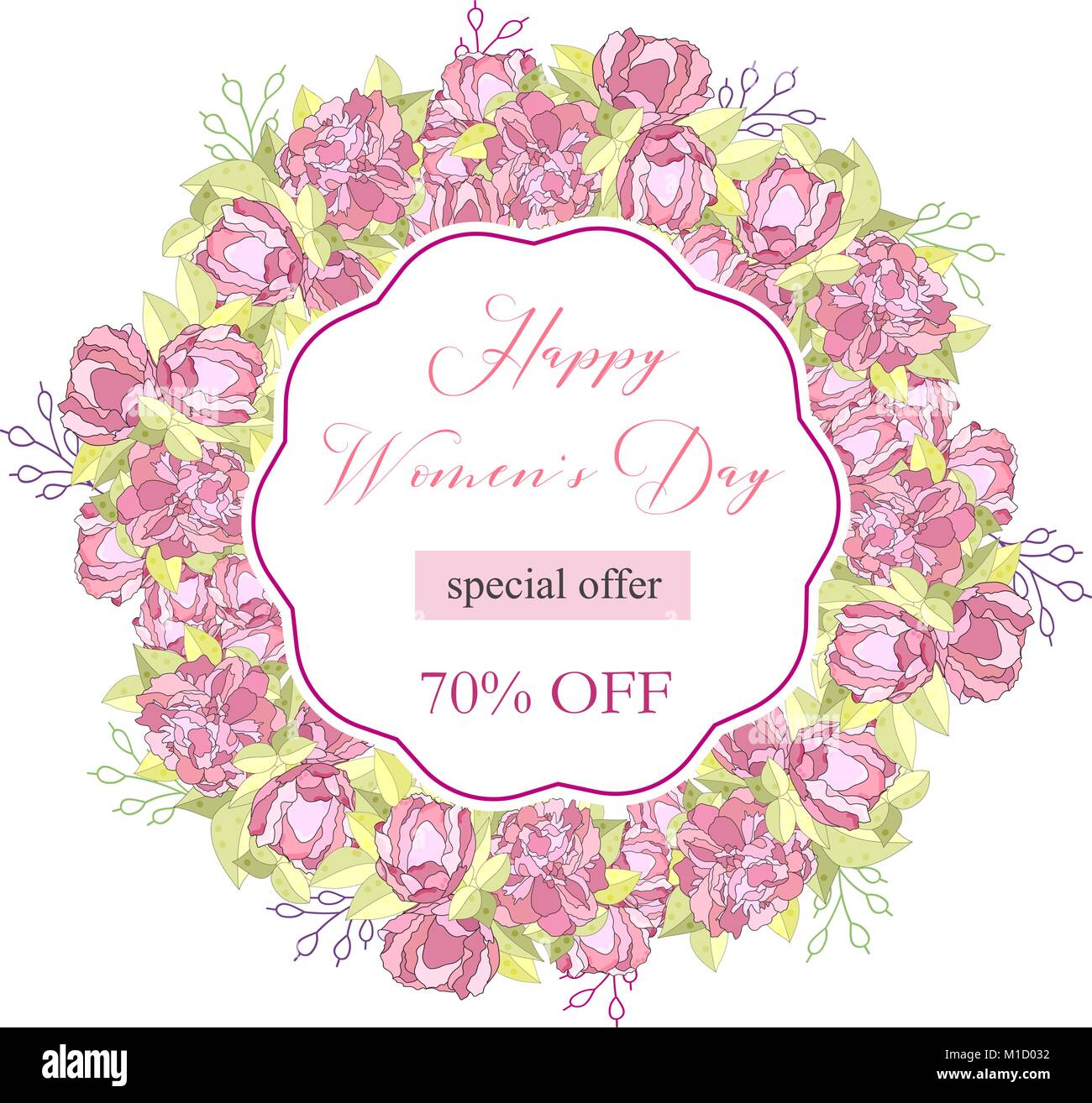 8 March. Floral Greeting card. International Happy Women s Day. Trendy ...