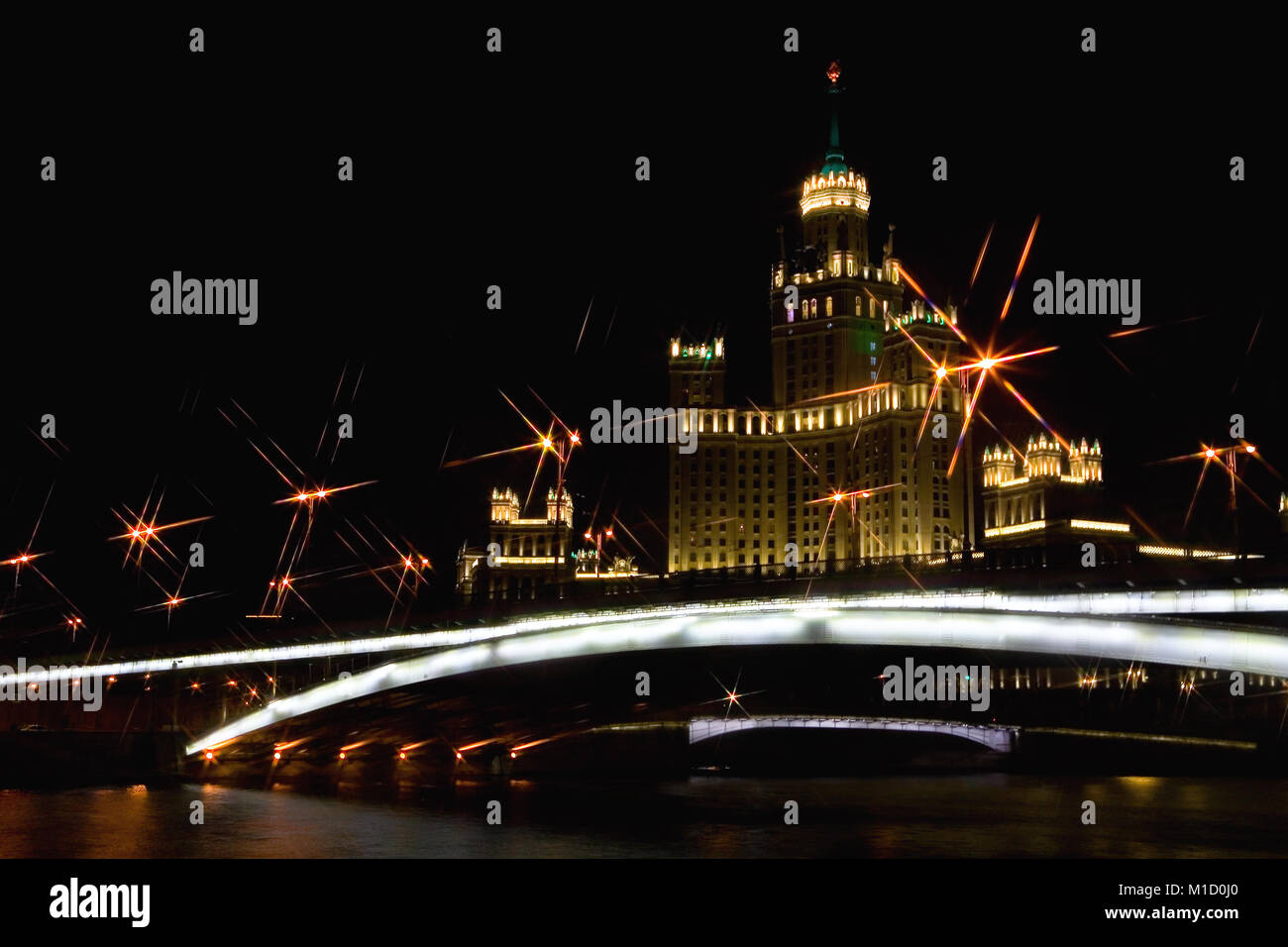 A high-rise building built during the Soviet era. At night Stock Photo ...