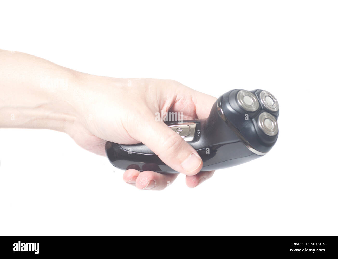 Male hand holding electric razor shaver isolated on white Stock Photo ...