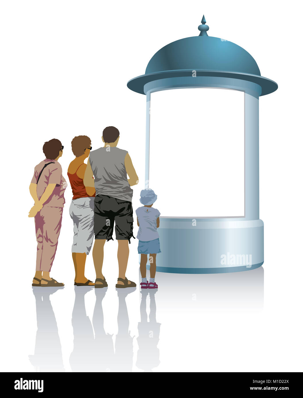 People are standing in front of an advertising column and looking at ...