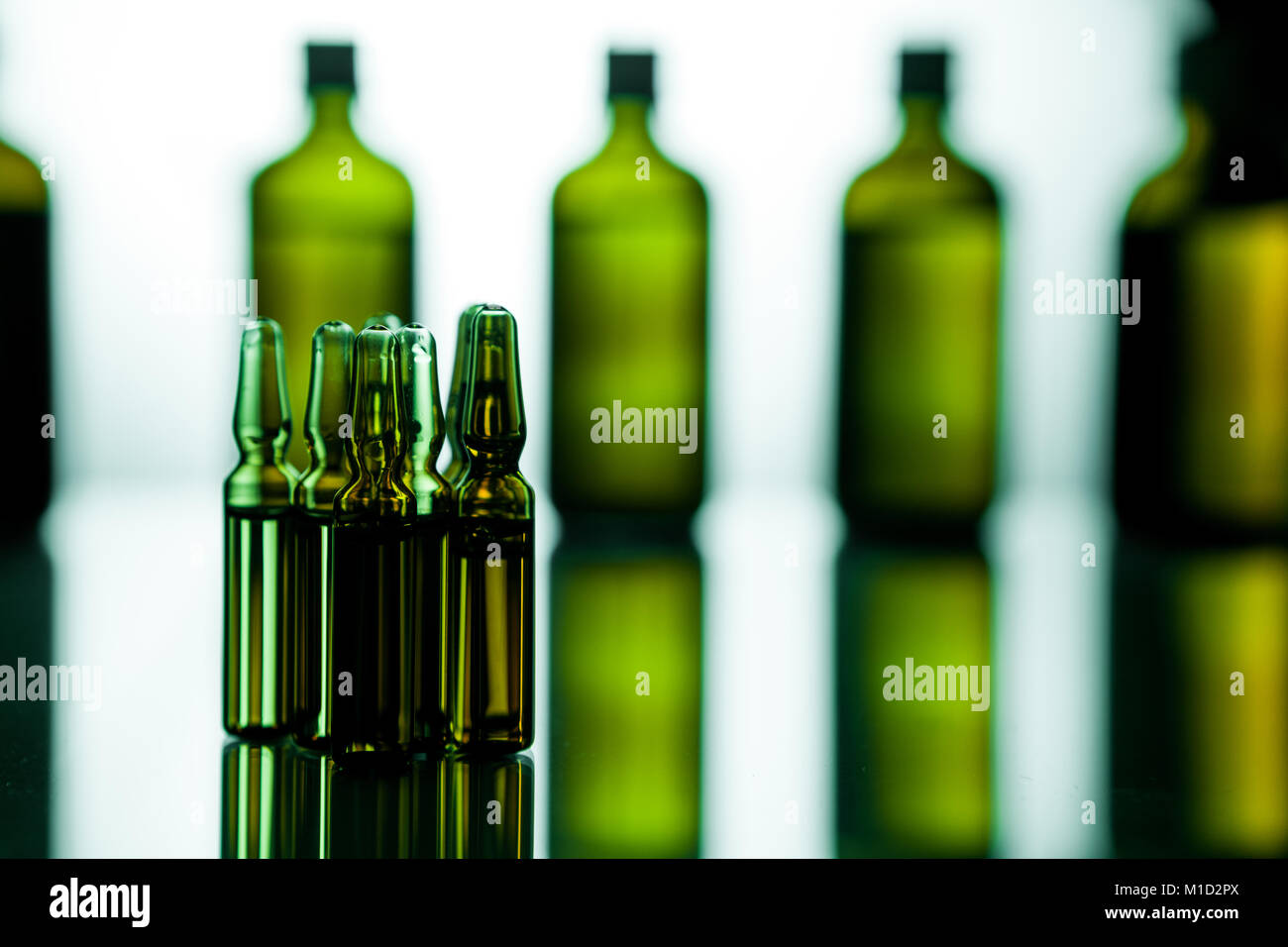 Group object of liquid medicinal agent in limpid glassware in medical ...