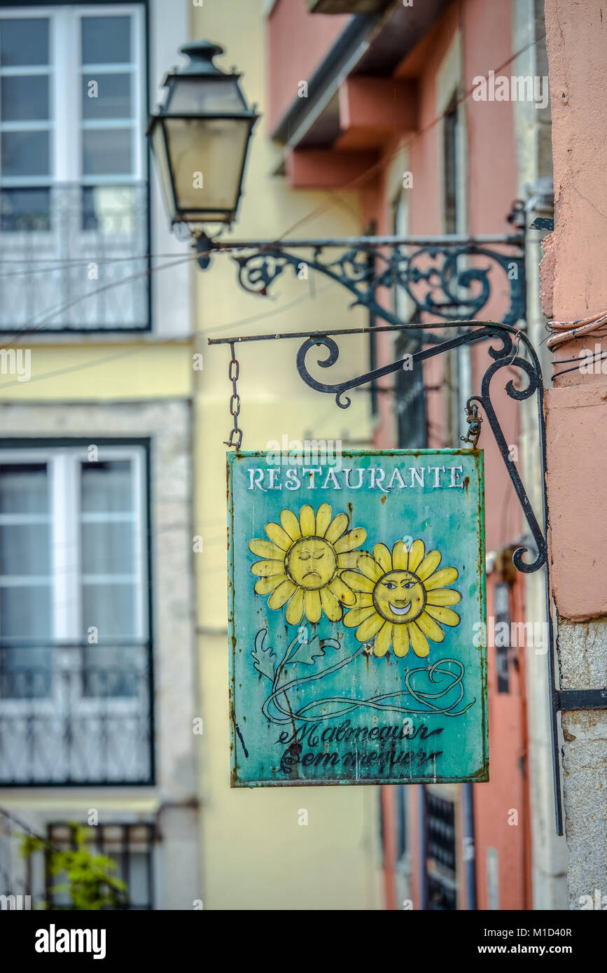 Shield, restaurant 'Malme cross Bemmequer', Alfama, Lisbon, Portugal ...