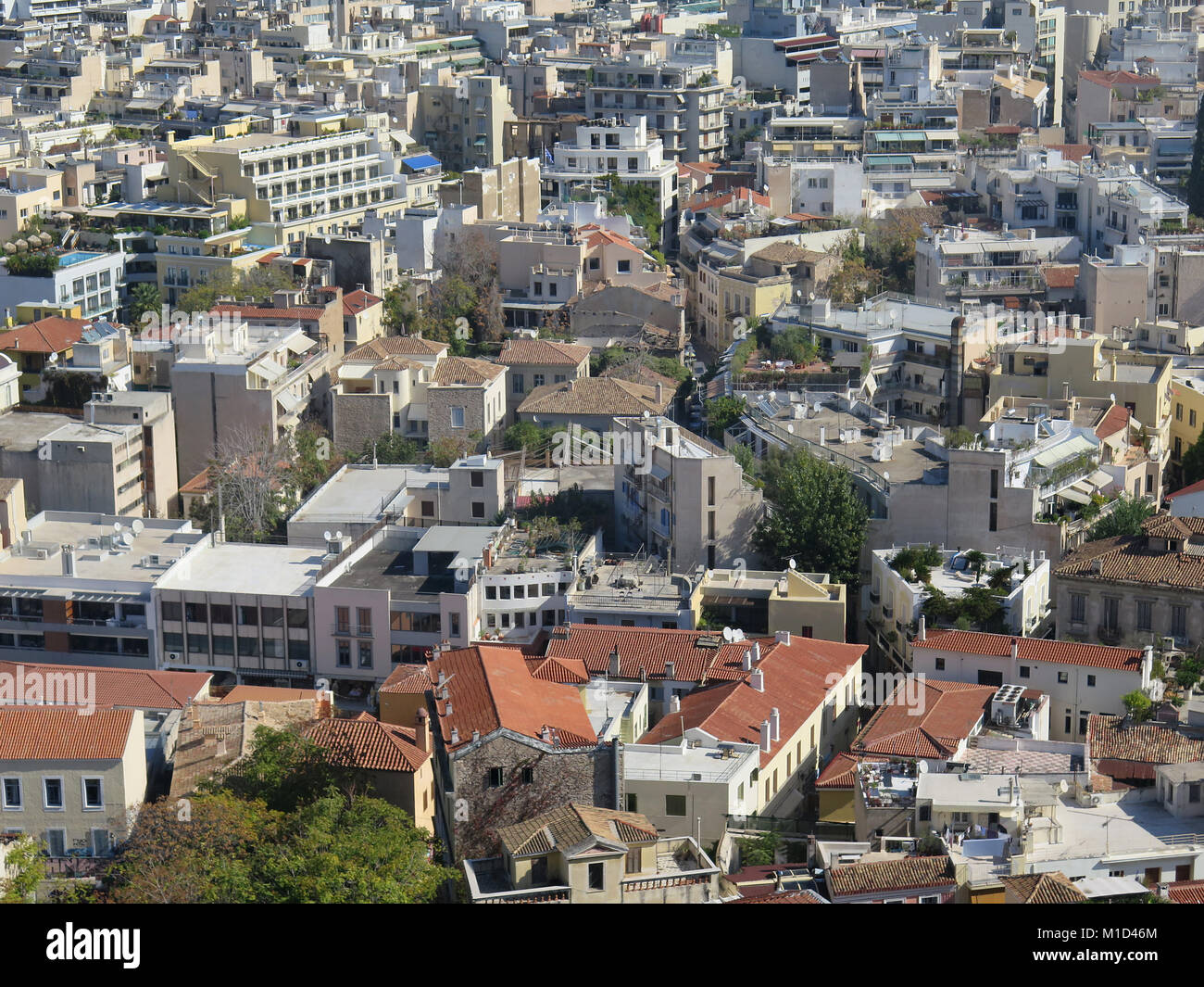 Blick von der Akropolis in die Altstadt Bezirk Plaka, Athen ...