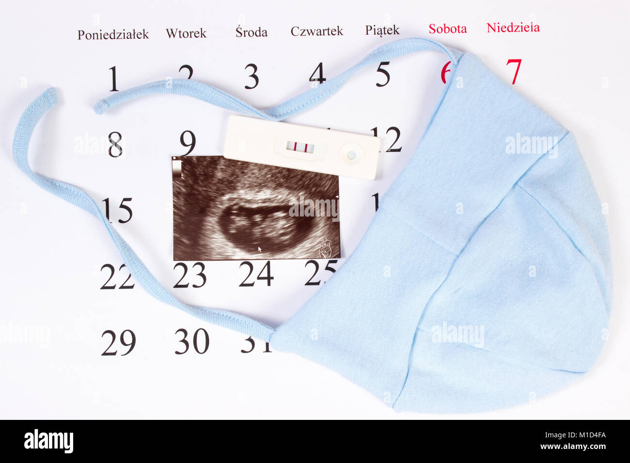 Pregnancy test with positive result, ultrasound scan of baby and ...