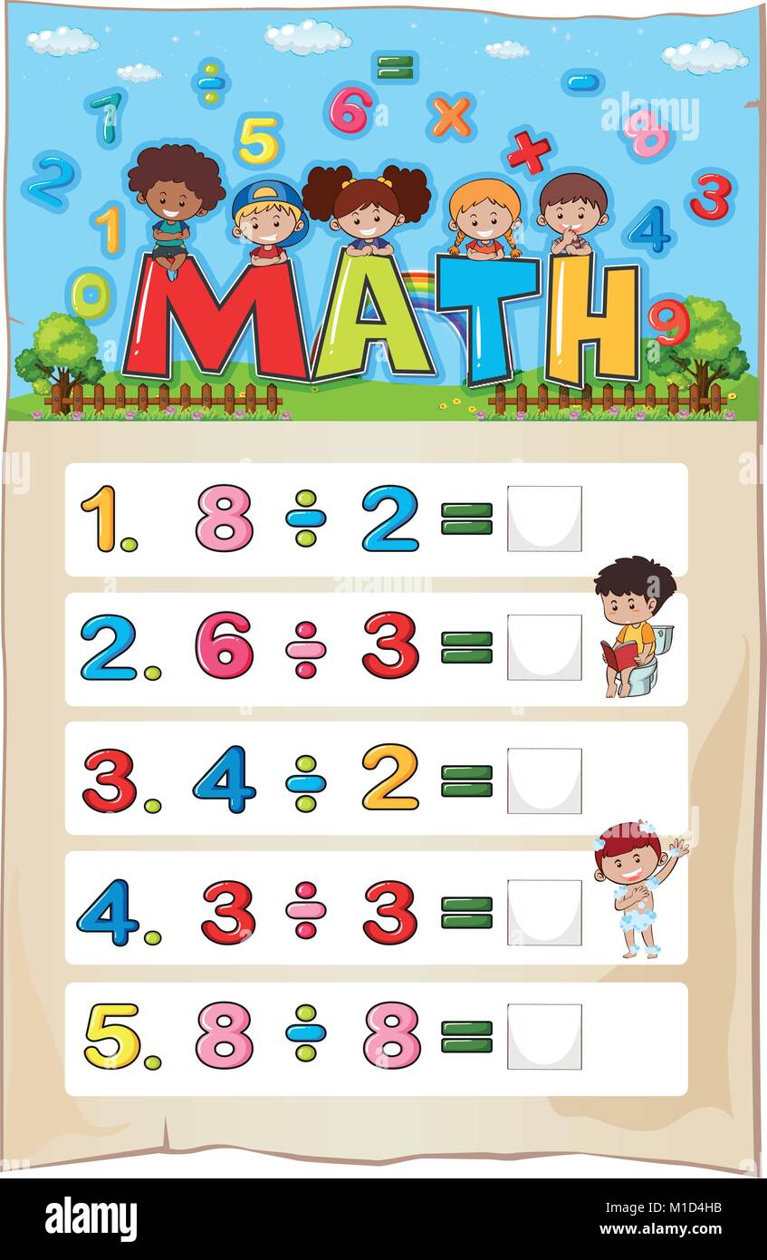 Math worksheet design for division illustration Stock Vector Image ...