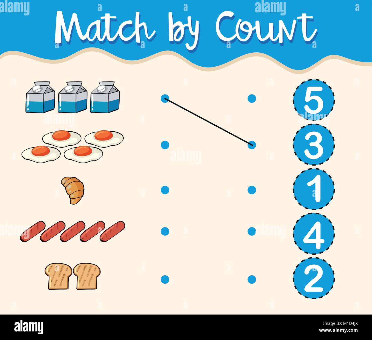 Match by count with different types of food illustration Stock Vector ...