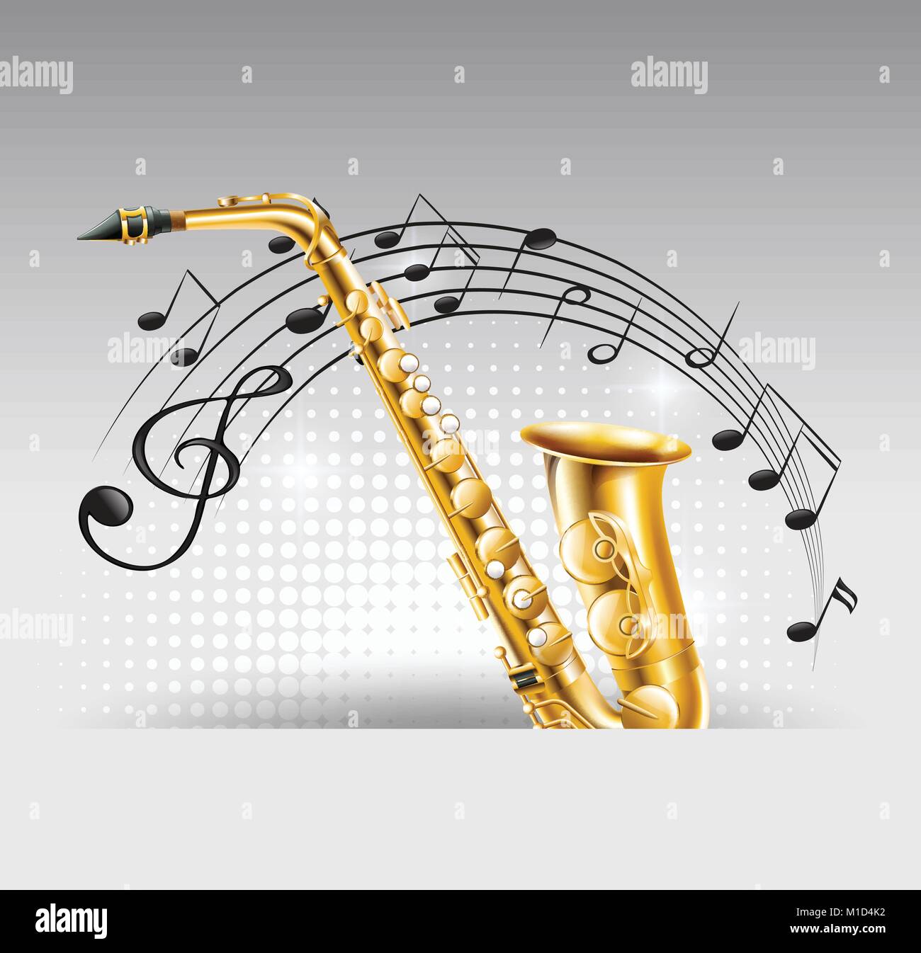 Saxophone with music notes in background illustration Stock Vector ...