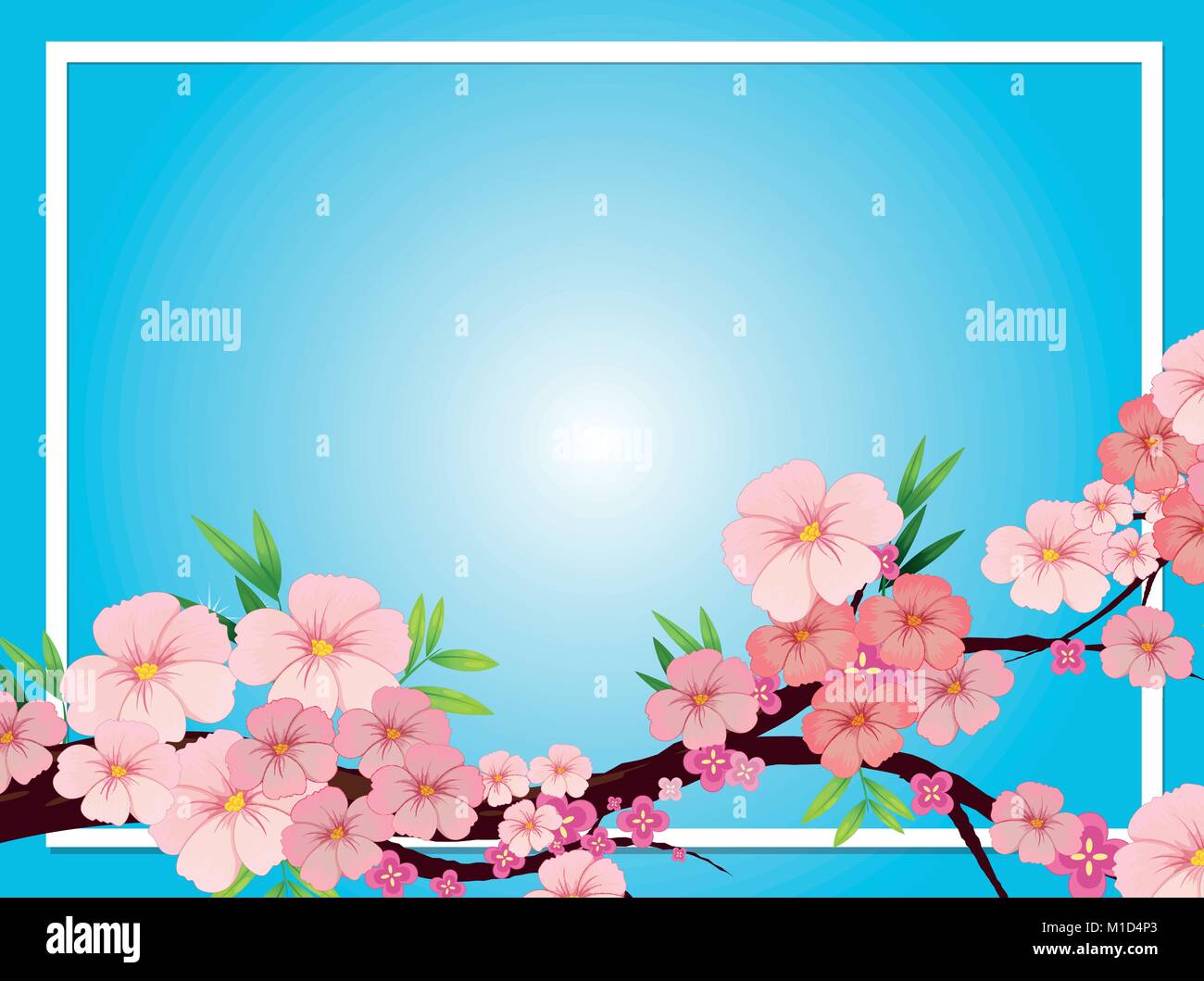 Border template with pink blossom flowers illustration Stock Vector ...
