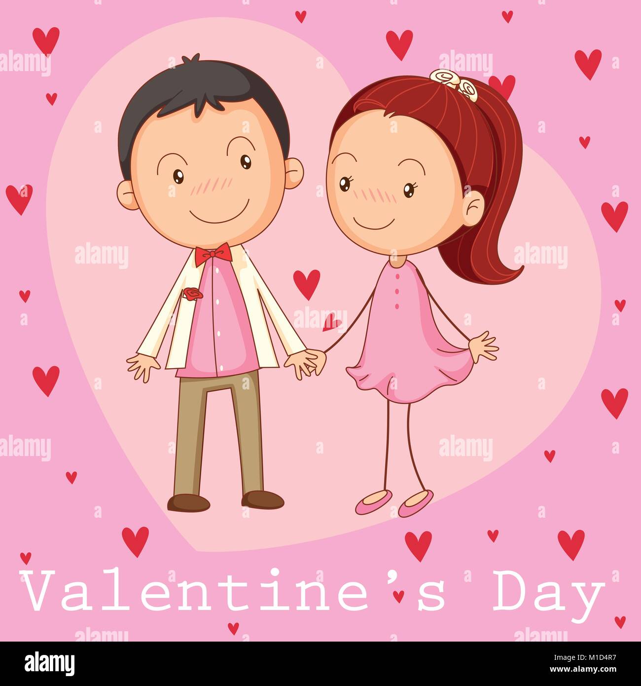 Valentine card template with boyfriend and girlfriend illustration ...