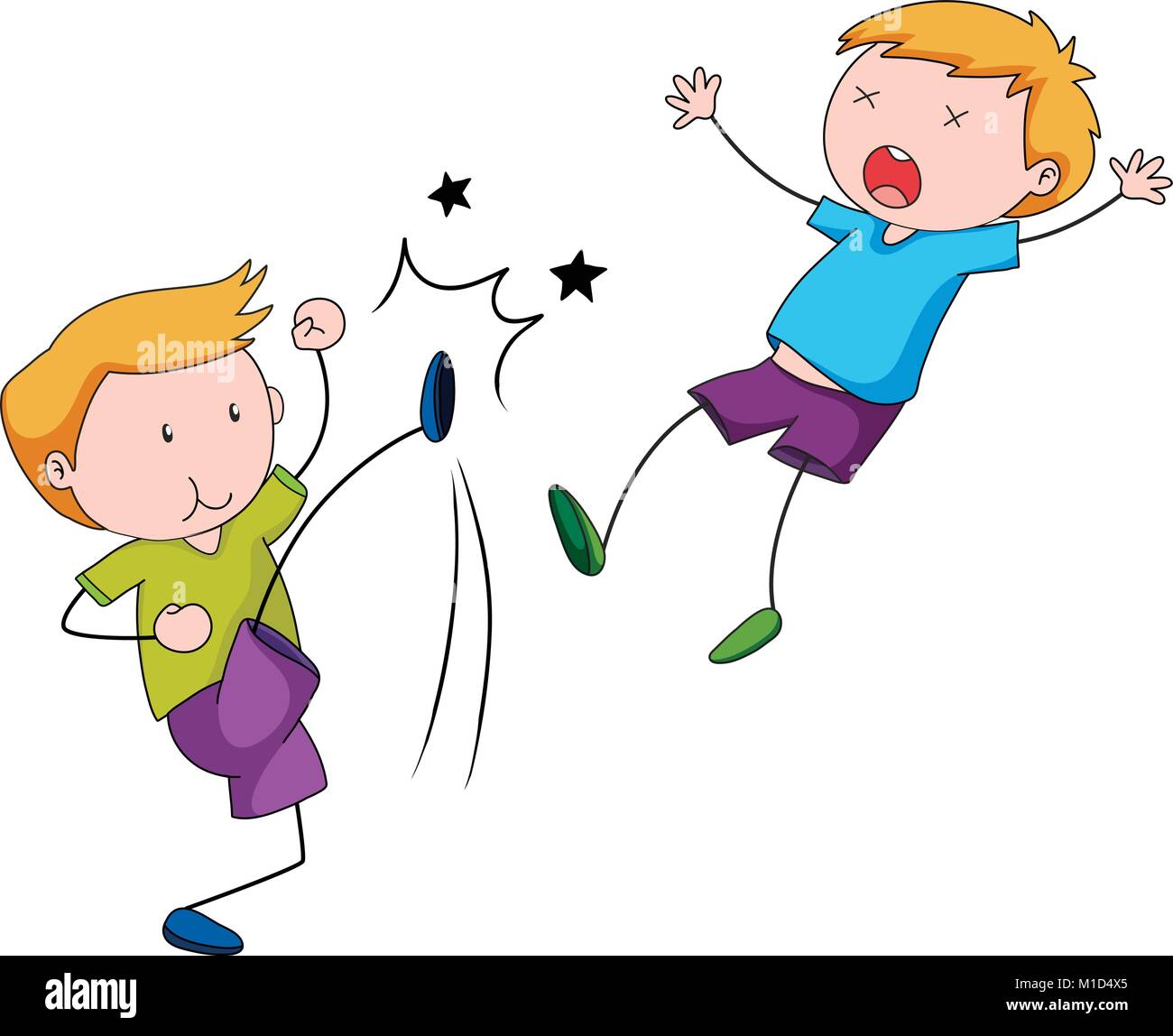 Kid Kicking Another Kid Cartoon