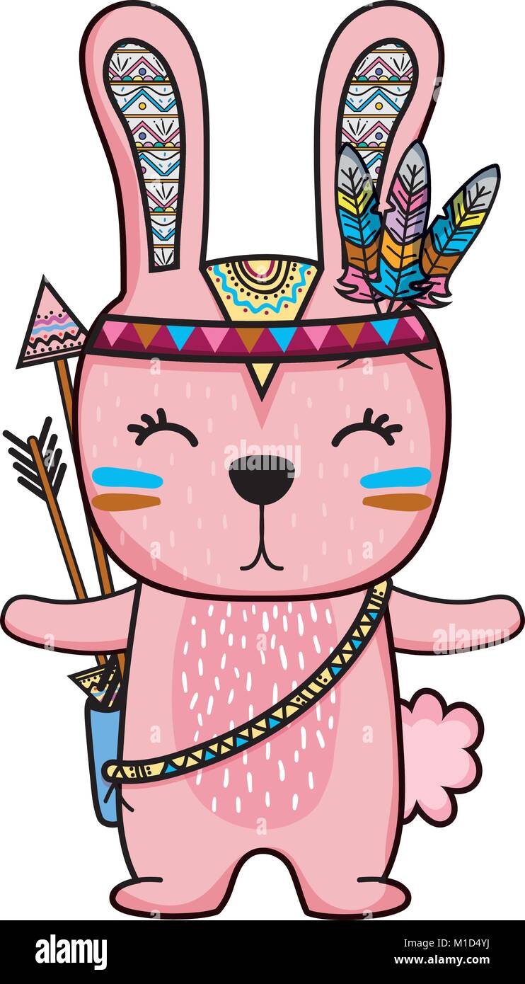 cute rabbit animal with feathers and arrows vector illustration Stock ...