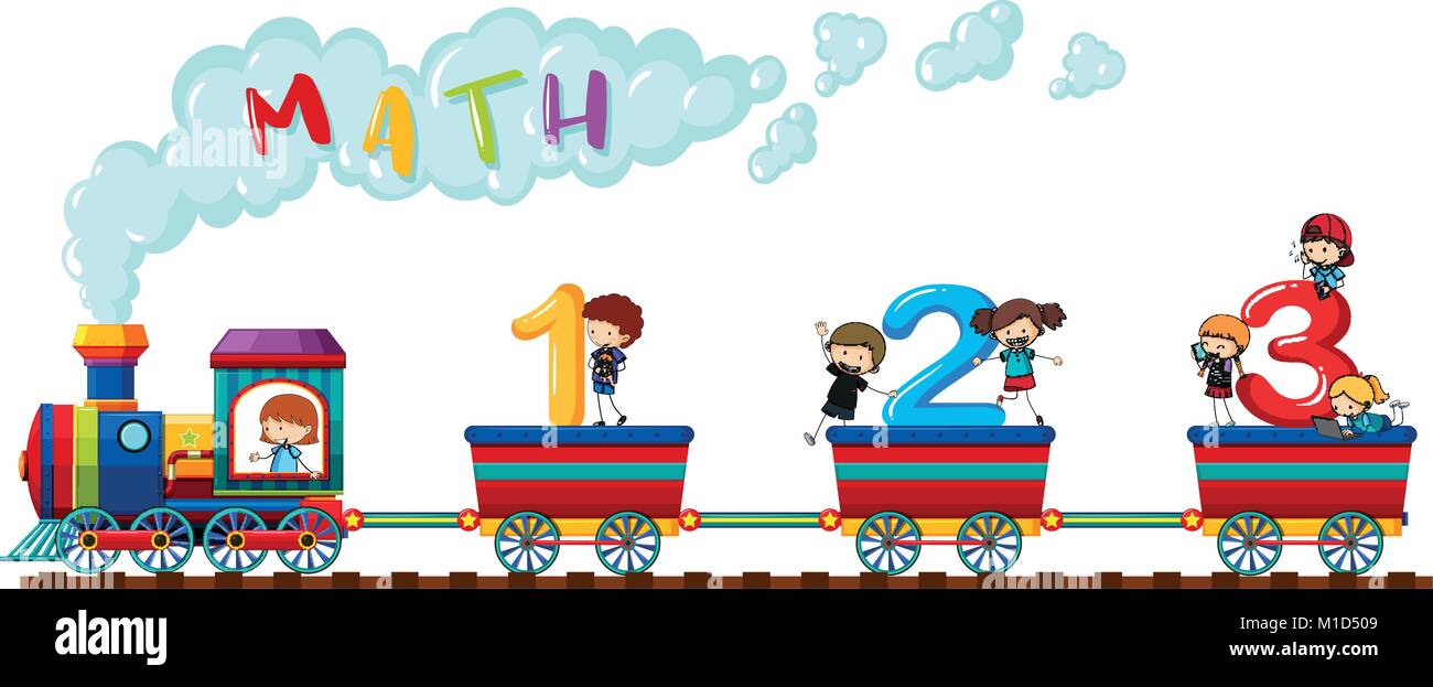 Counting numbers on train with happy children illustration Stock Vector ...