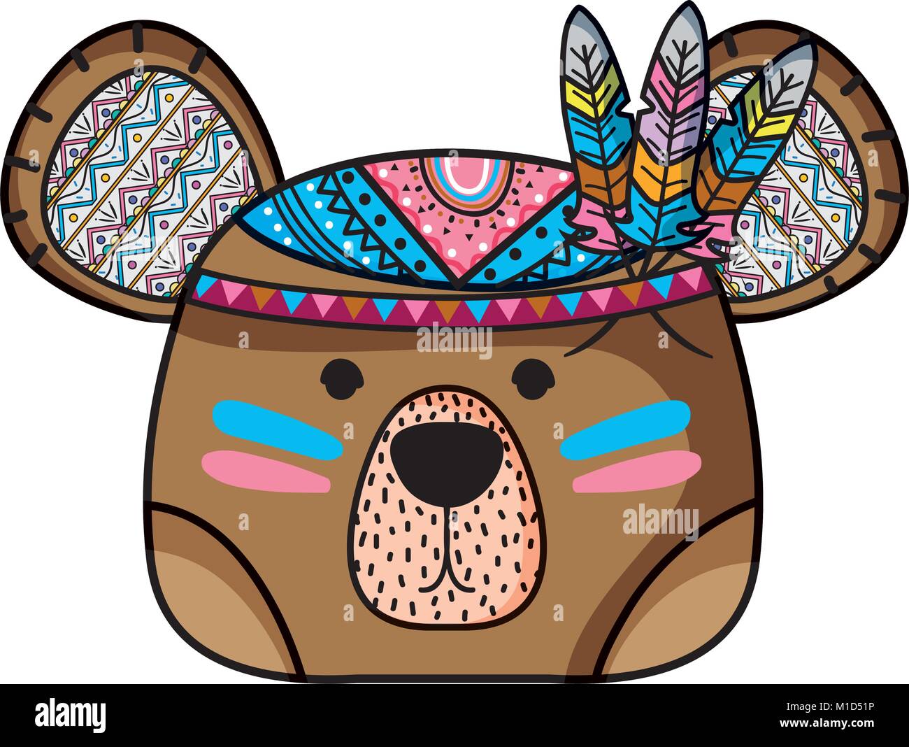 cute bear head animal with feathers vector illustration Stock Vector ...