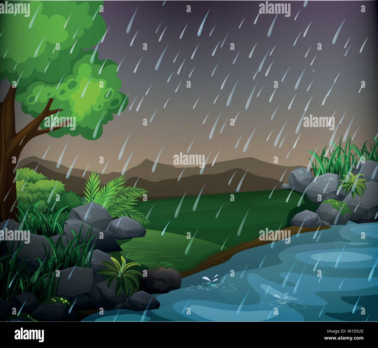 Nature scene with rainy day in the park illustration Stock Vector Image ...