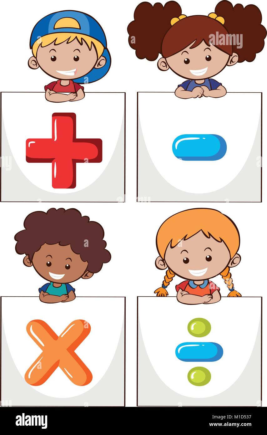 Four kids with different math signs illustration Stock Vector Image ...
