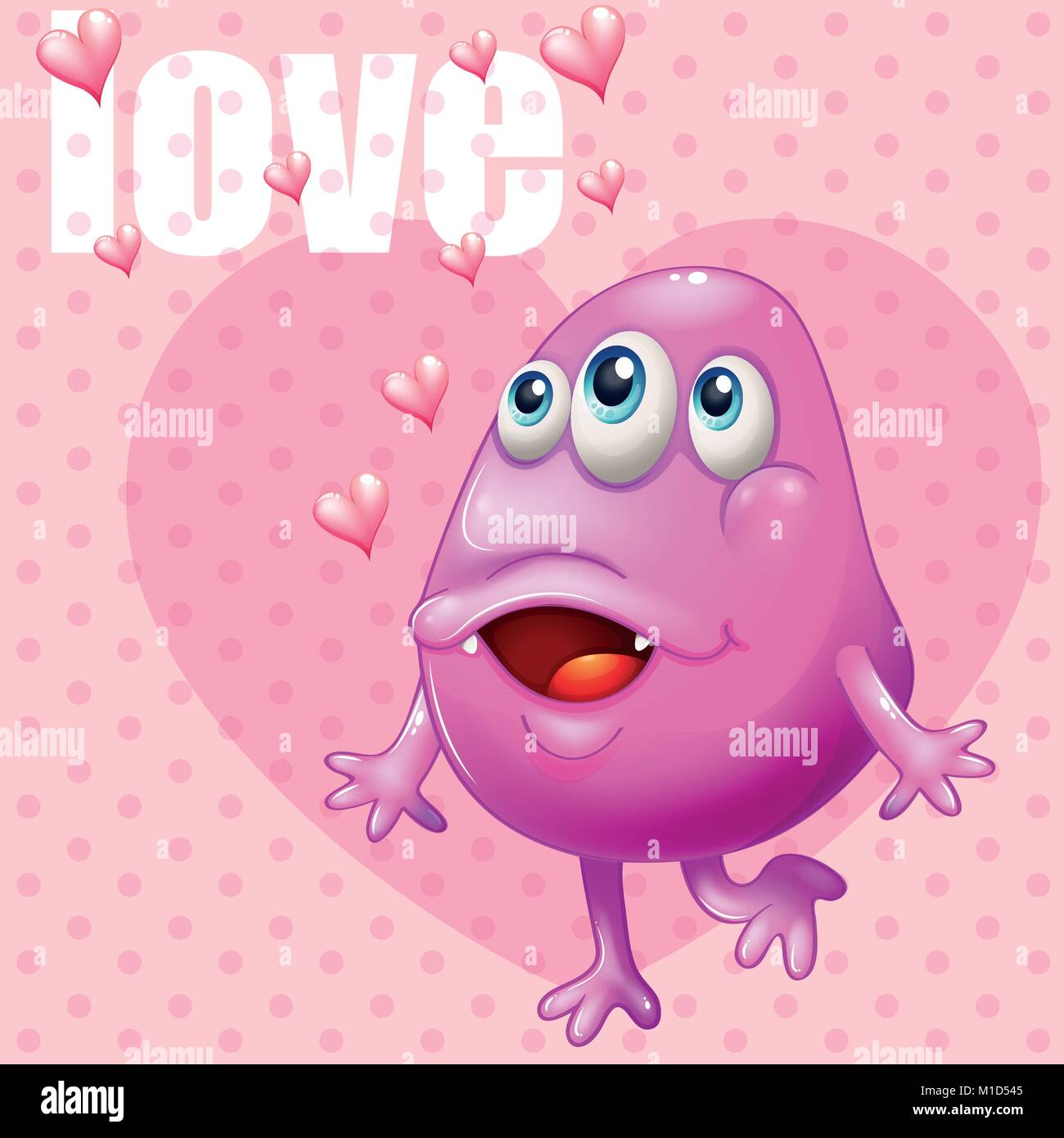 Romantic background with pink monster and word love illustration Stock ...