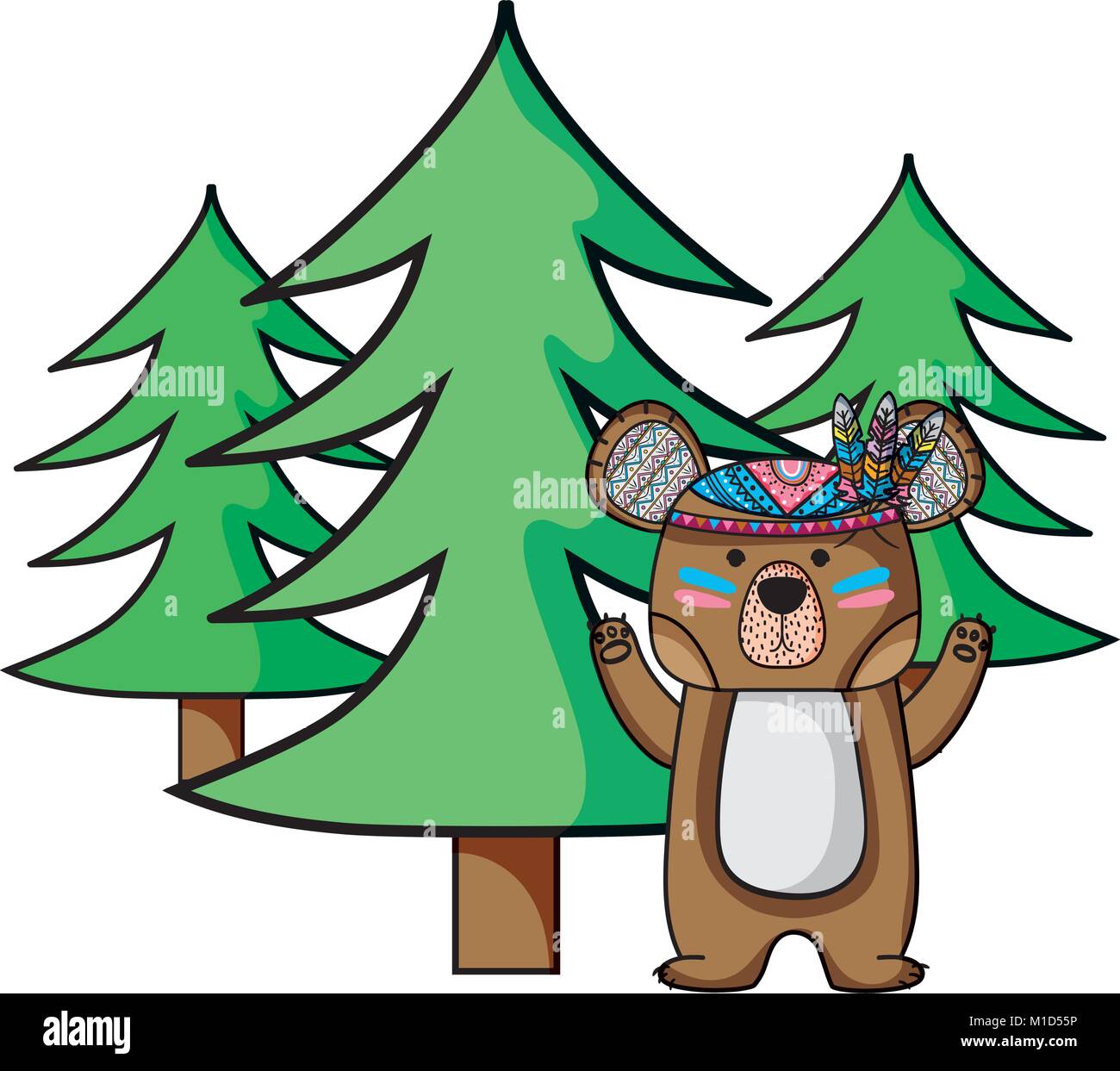 ethnic bear animal with pine trees vector illustration Stock Vector ...