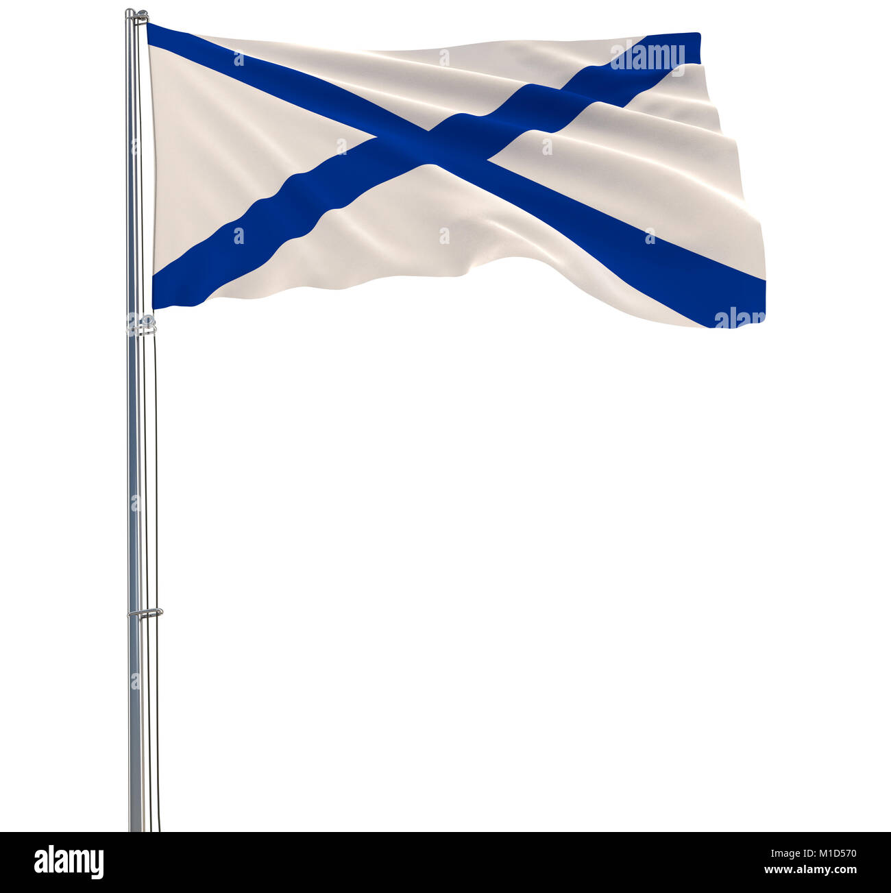 St. Andrew's flag on a flagpole fluttering in the wind on a white ...