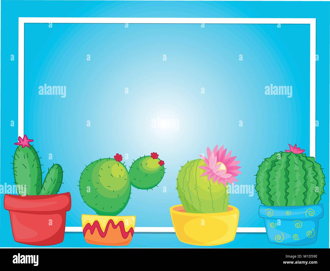 Border template with cactus in pots illustration Stock Vector Image ...