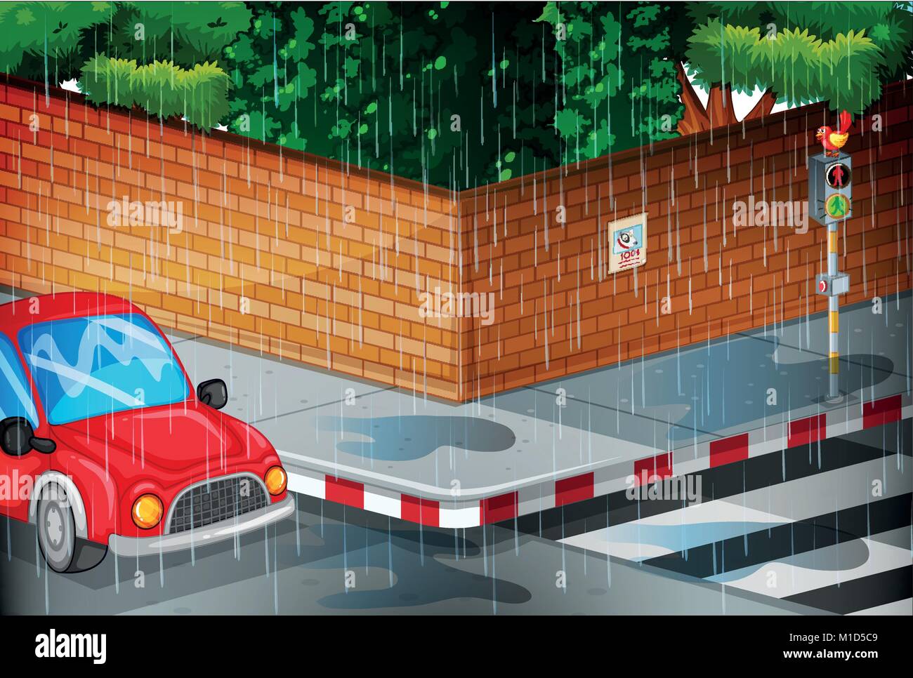 Scene with street in the rain illustration Stock Vector Image & Art - Alamy