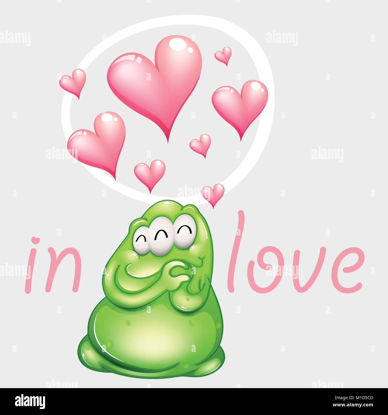 Green monster in love with pink hearts illustration Stock Vector Image ...