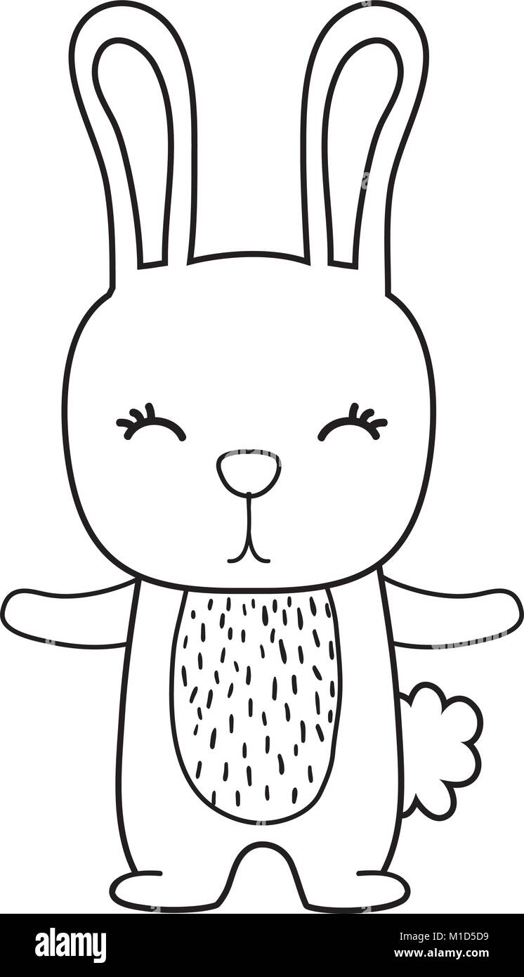 line cute rabbit wild animal of the forest vector illustration Stock ...