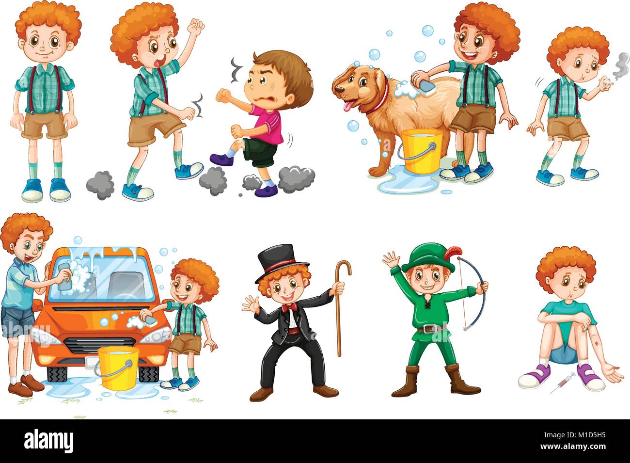 Boy in different actions illustration Stock Vector Image & Art - Alamy