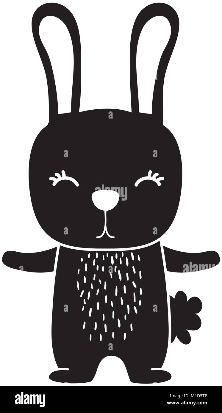 silhouette cute rabbit wild animal of the forest vector illustration ...