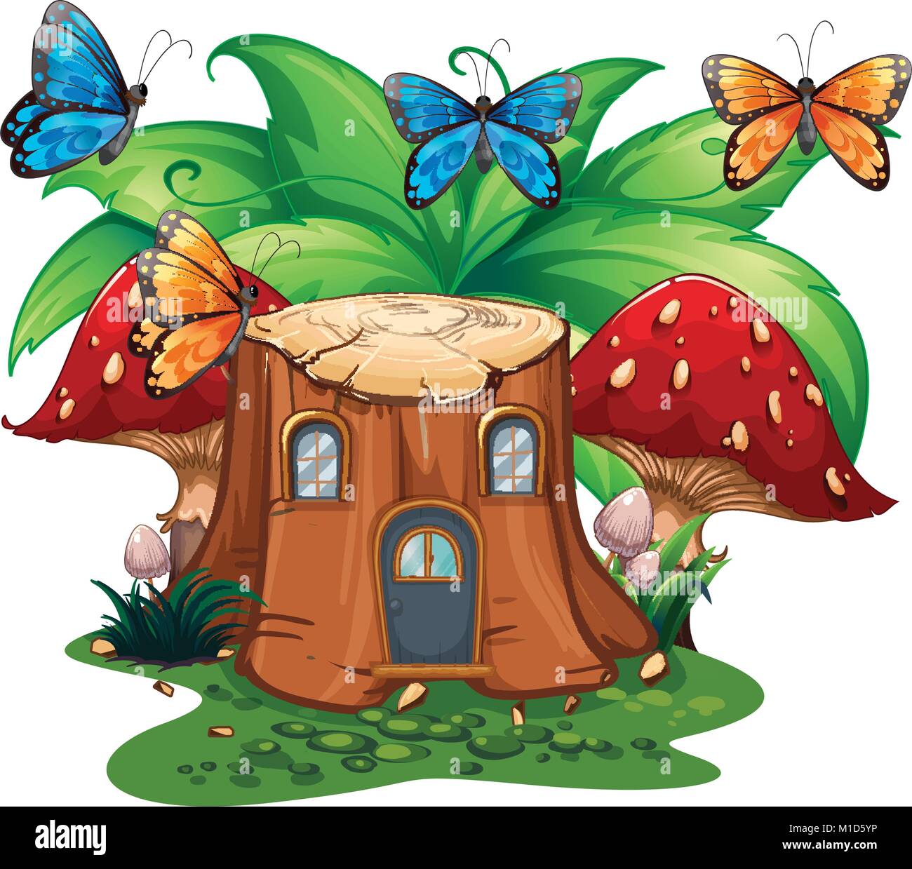 Butterflies flying around log home illustration Stock Vector Image ...